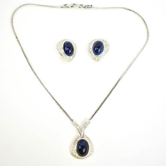 Nina Ricci | Jewelry | Nina Ricci Silver Crystals Blue Stone Set | Poshmark